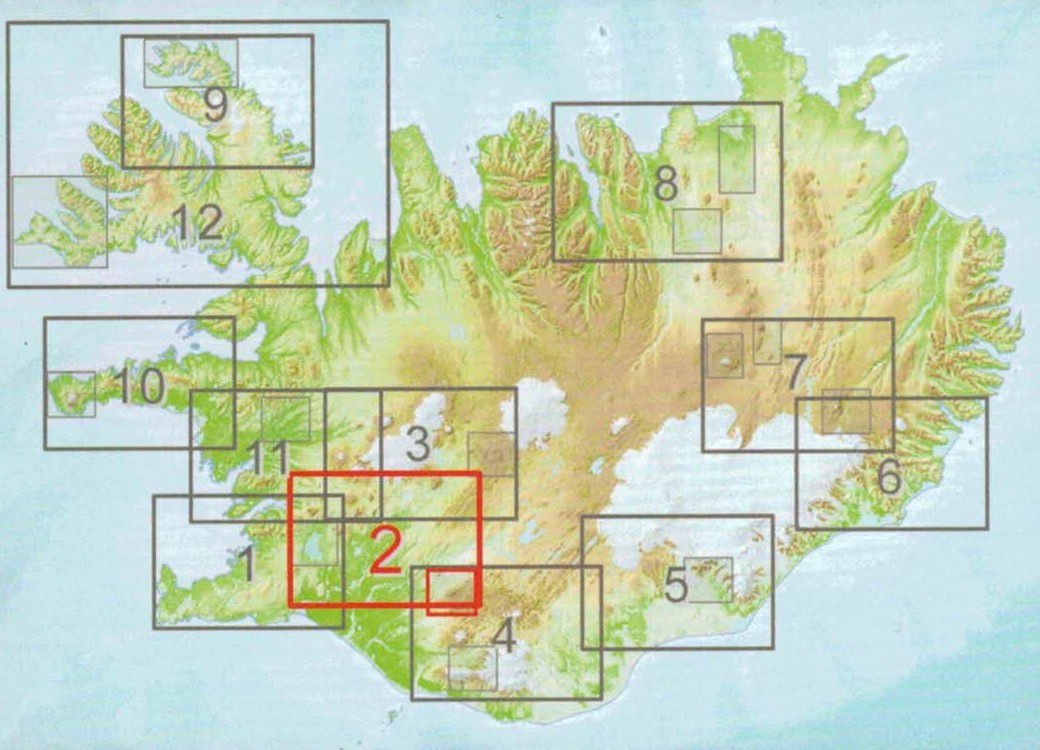Carte de randonnée Gullfoss, Geysir, Hekla 1:100 000 – Sérkort 2 - Islande