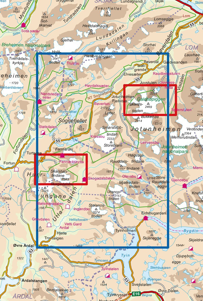 Norvège - Jotunheimen Vest - 1:50 000 : carte de randonnée Turkart n°2505