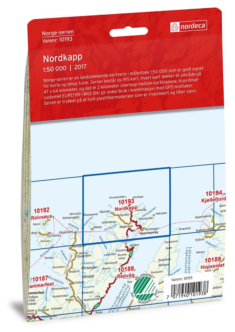 Carte du Cap Nord - Nordkapp - 1:50 000 - Carte de randonnée Norvège
