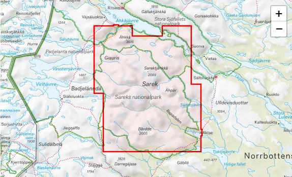 Parc national du Sarek - Suède - Carte de randonnée au 1:50 000 ...