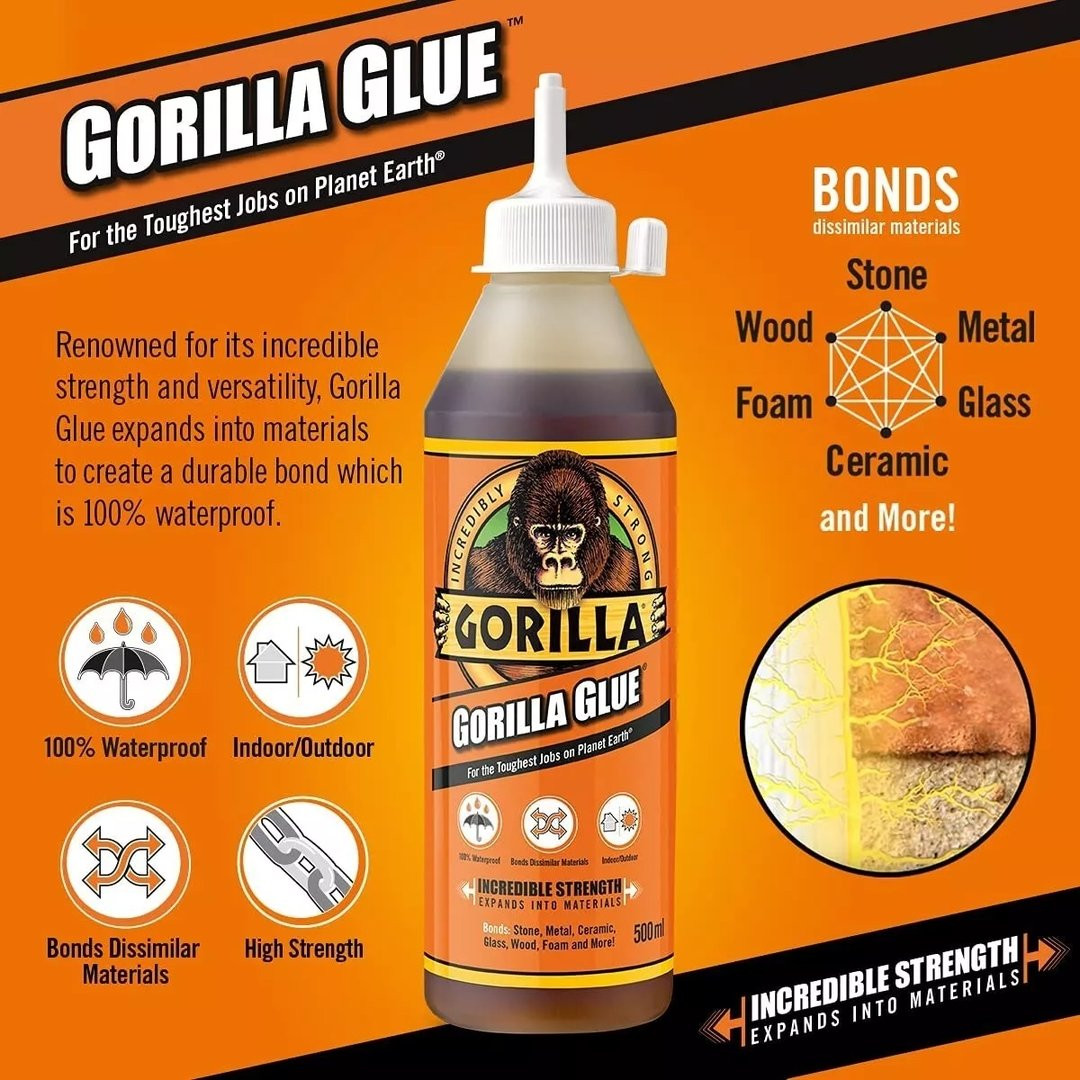 Colle Gorilla Glue Original 500 ml - Colle forte pour tout coller et réparer