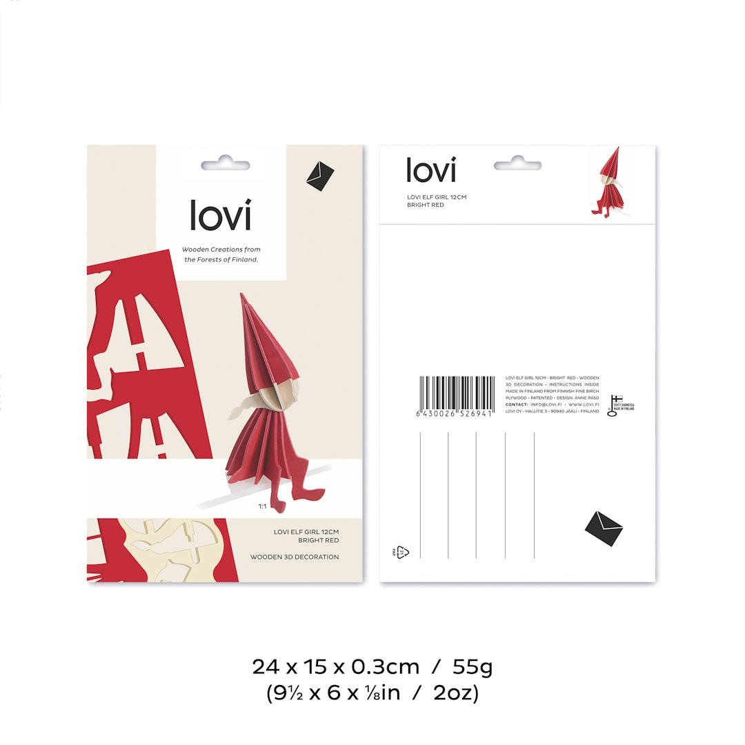 Lovi Elf Girl - Elfe Femme en bois décoratif fabriqué en Finlande