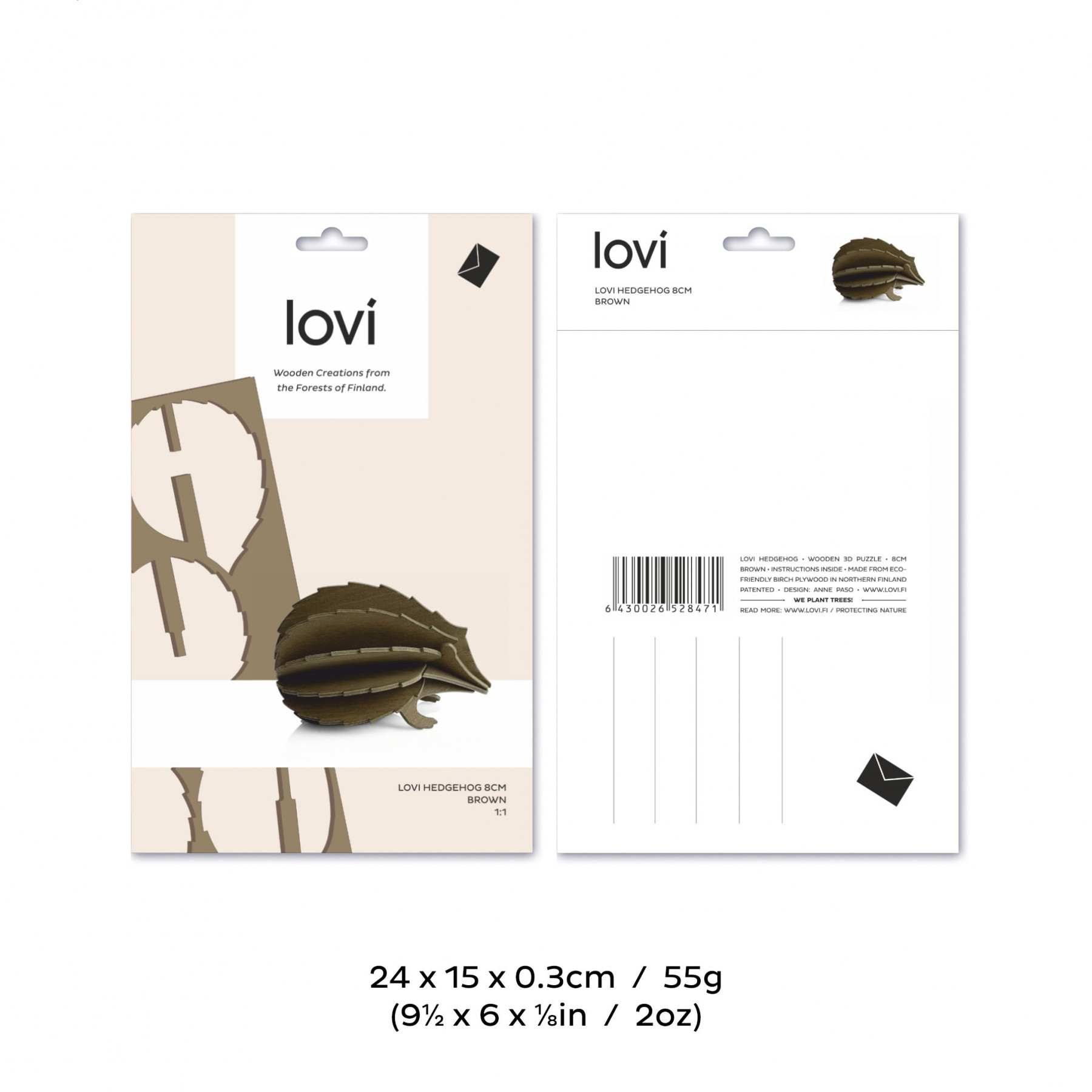 Lovi Hedgehog - Hérisson en bois décoratif fabriqué en Finlande