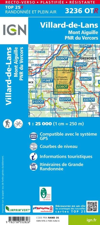 Carte IGN Résistante Top25 3236 OTR Villard de Lans, Mont Aiguille, PNR ...